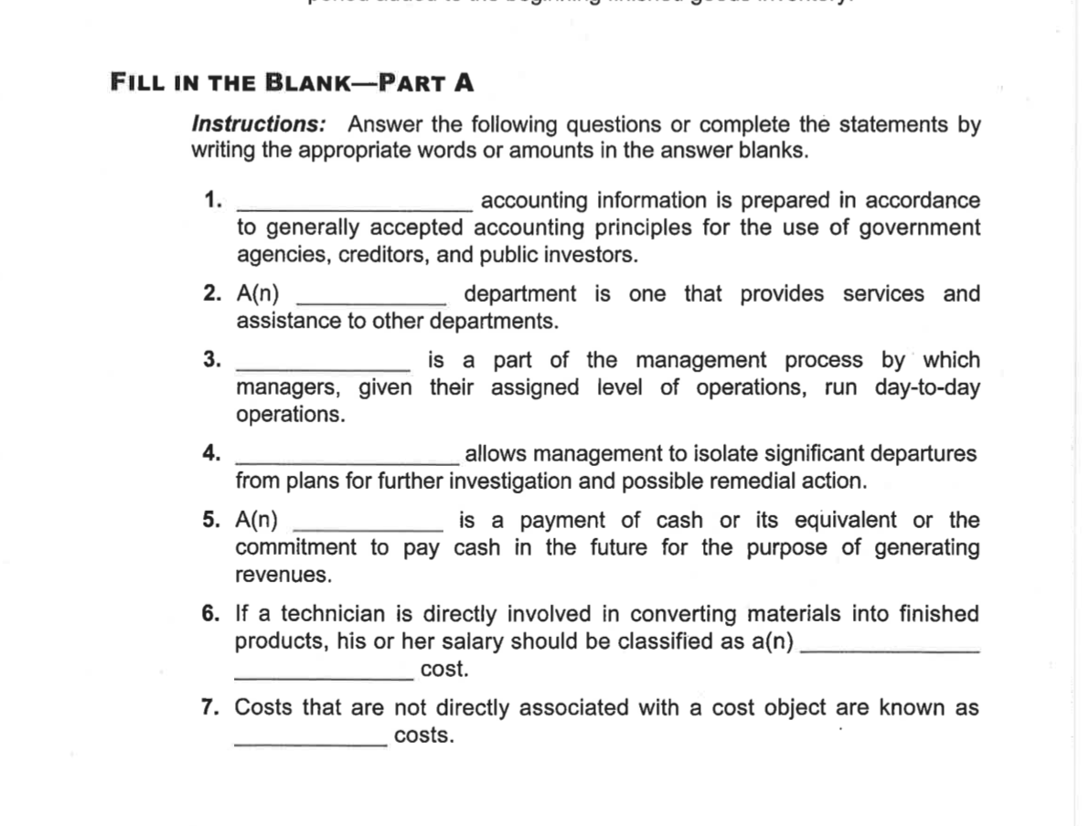 Solved FILL IN THE BLANK PART A Instructions Answer The Chegg