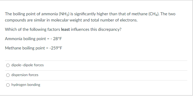 Solved The boiling point of ammonia (NH3) is significantly | Chegg.com