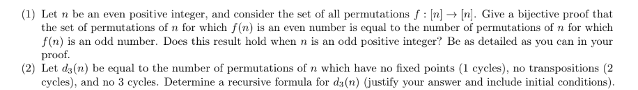 Solved (1) ﻿Let n ﻿be an even positive integer, and consider | Chegg.com