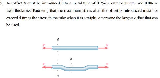 Solved 5. An offset h must be introduced into a metal tube | Chegg.com
