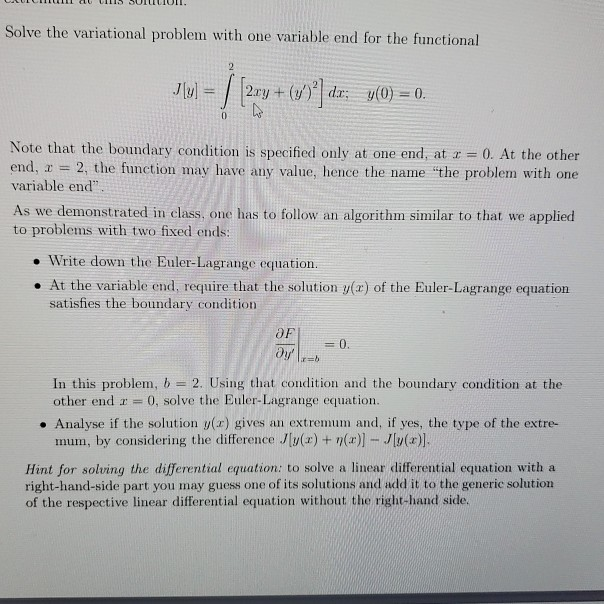 Solved LULU ALIIS SUILLIUI. Solve the variational problem | Chegg.com
