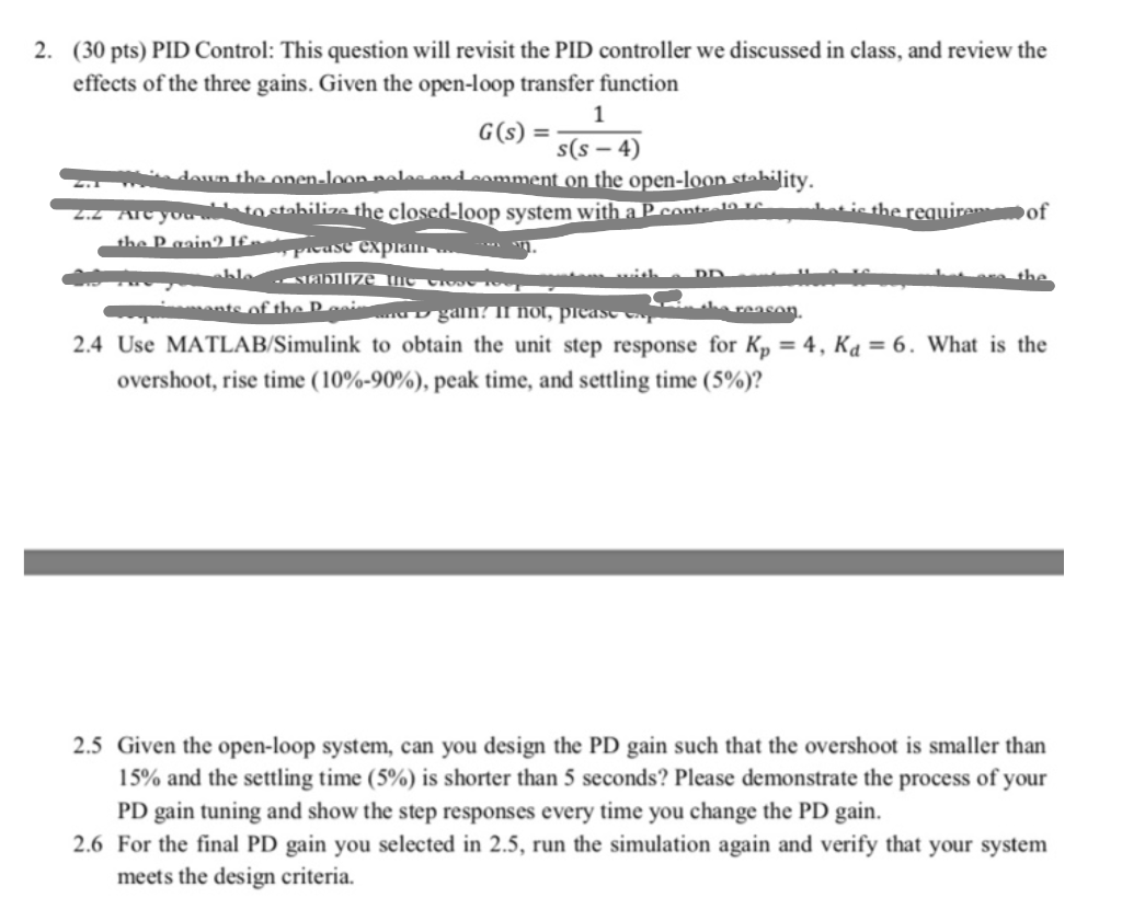 Solved 2. (30 pts) PID Control: This question will revisit | Chegg.com