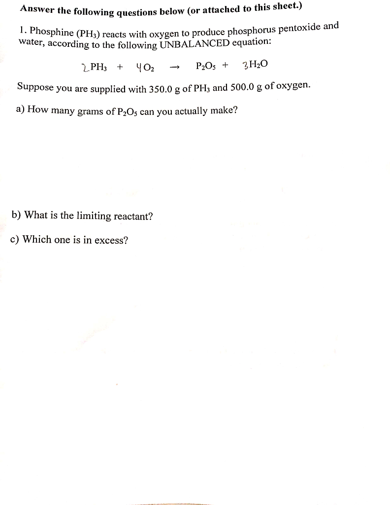 Solved Phosphine (PH3) reacts with oxygen to produce | Chegg.com