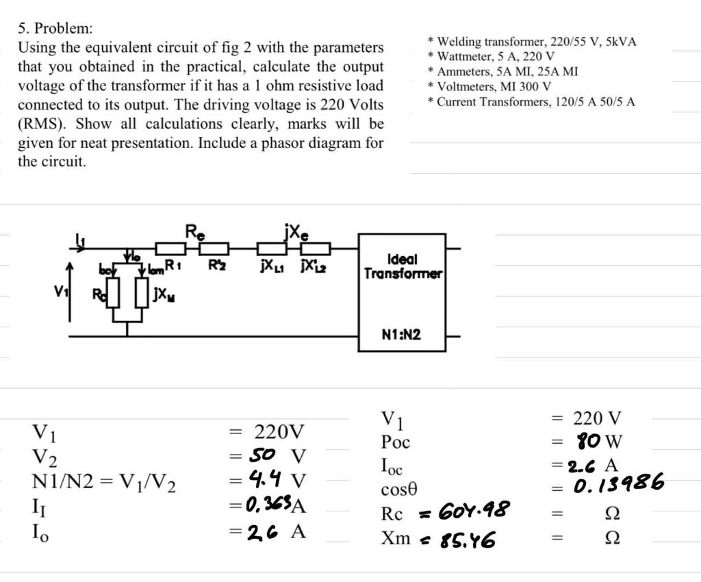 Solved 5. Problem: Using the equivalent circuit of fig 2 | Chegg.com