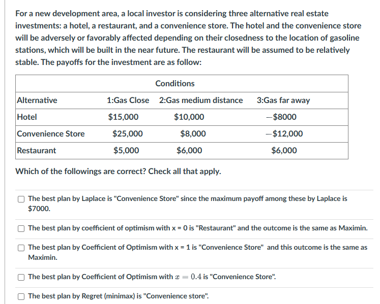 Solved For a new development area, a local investor is | Chegg.com