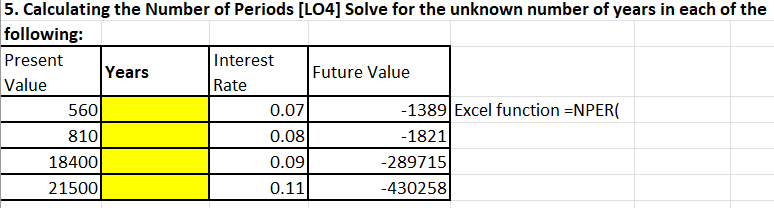 Solved 5. Calculating the Number of Periods [LO4] Solve for | Chegg.com