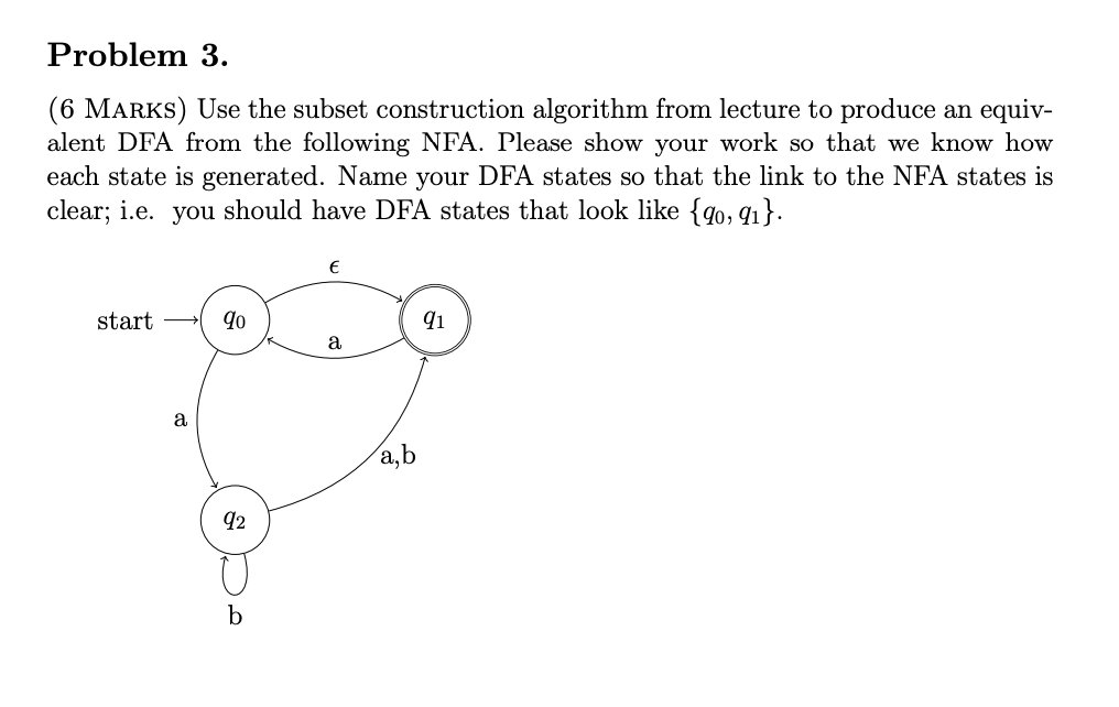 Solved Problem 3 6 Marks Use The Subset Construction