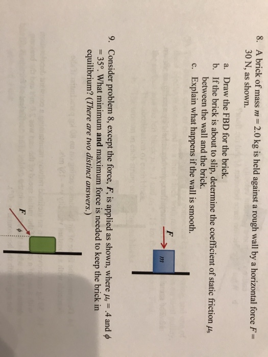 Solved 8, a rough wall by a horizontal force F A brick of | Chegg.com