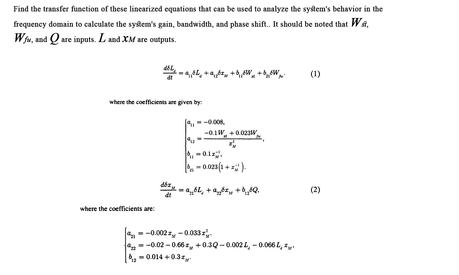 Solved Find the transfer function of these linearized | Chegg.com
