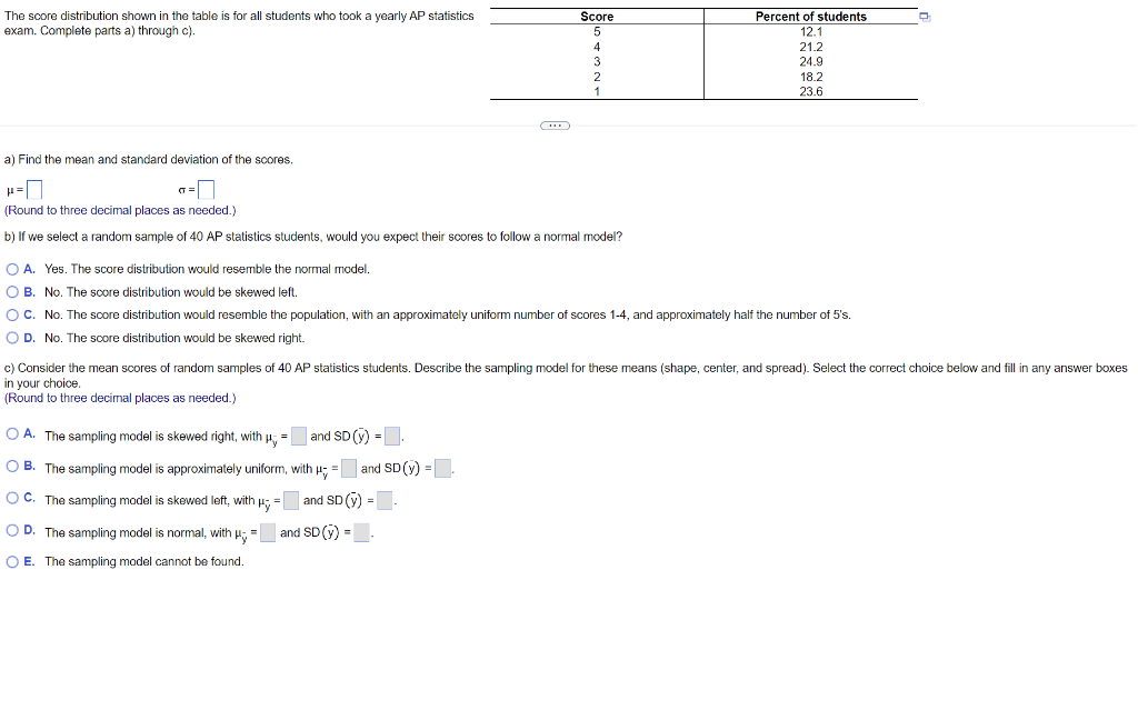 Solved The score distribution shown in the table is for all | Chegg.com