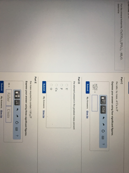 Solved For the mineral torbernite, Cu(UO2)2(PO) 8H,O m(Cu) | Chegg.com