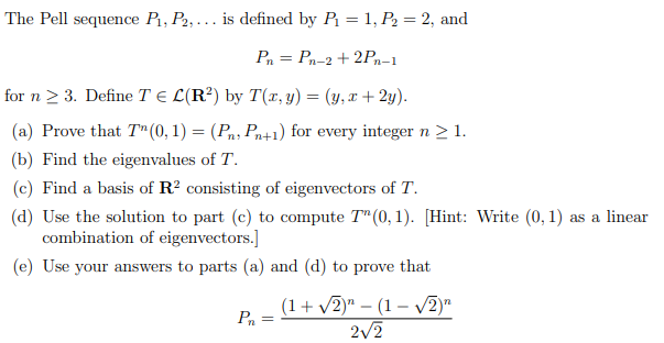 Solved The Pell sequence P1,P2,… is defined by P1=1,P2=2, | Chegg.com
