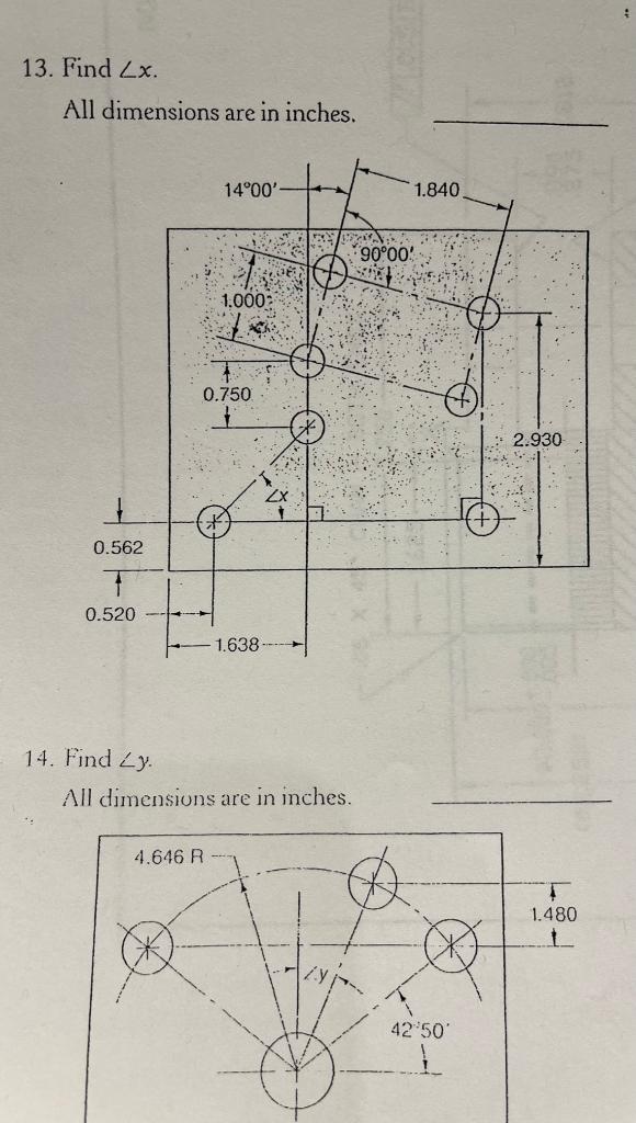 Solved 13. Find Zx. All dimensions are in inches. 14°00' | Chegg.com