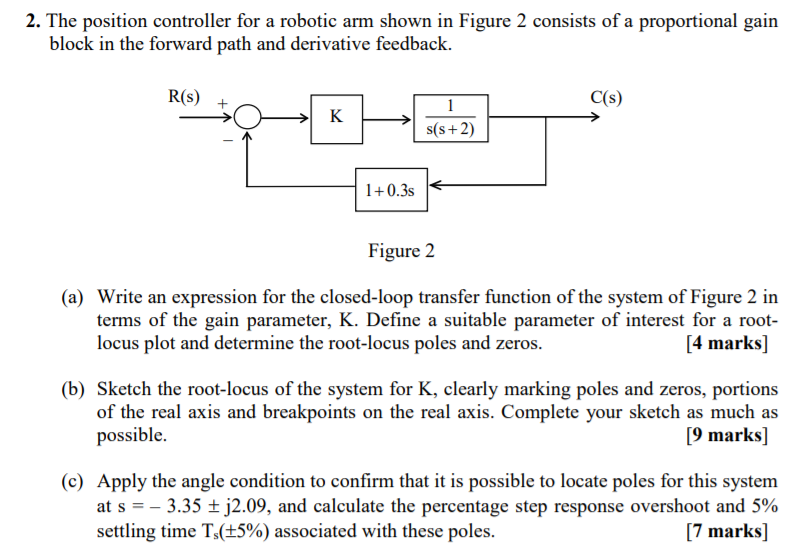2. The position controller for a robotic arm shown in | Chegg.com