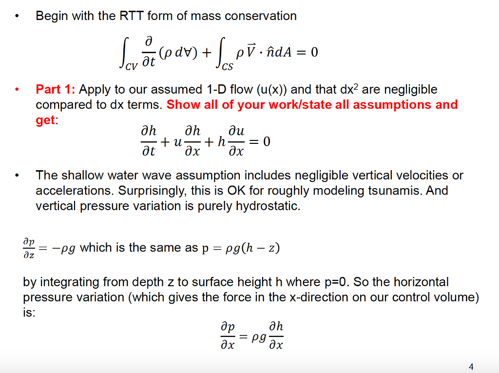 Extra Credit 3a: The Shallow Water Wave Equations We | Chegg.com