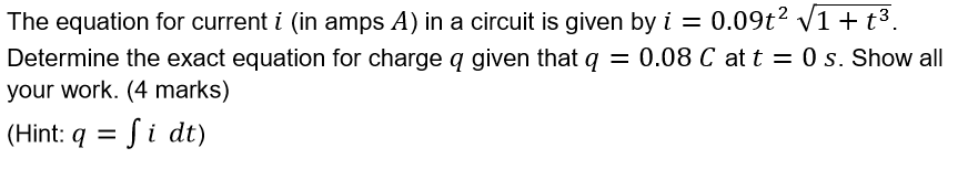 Solved The equation for current i (in amps A) in a circuit | Chegg.com