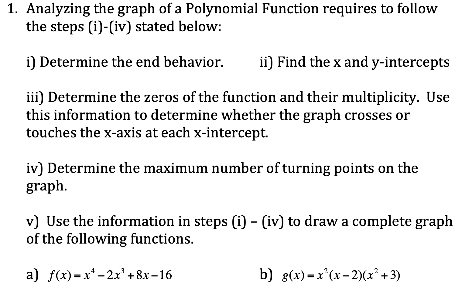 Solved 1. Analyzing the graph of a Polynomial Function | Chegg.com