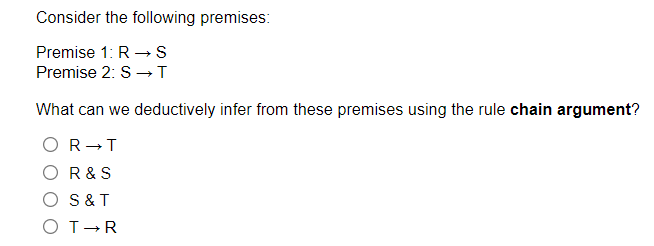 Solved Consider the following premises: Premise 1: RS | Chegg.com