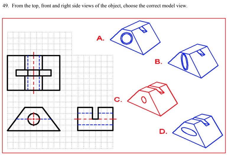 Solved 49. From the top, front and right side views of the | Chegg.com