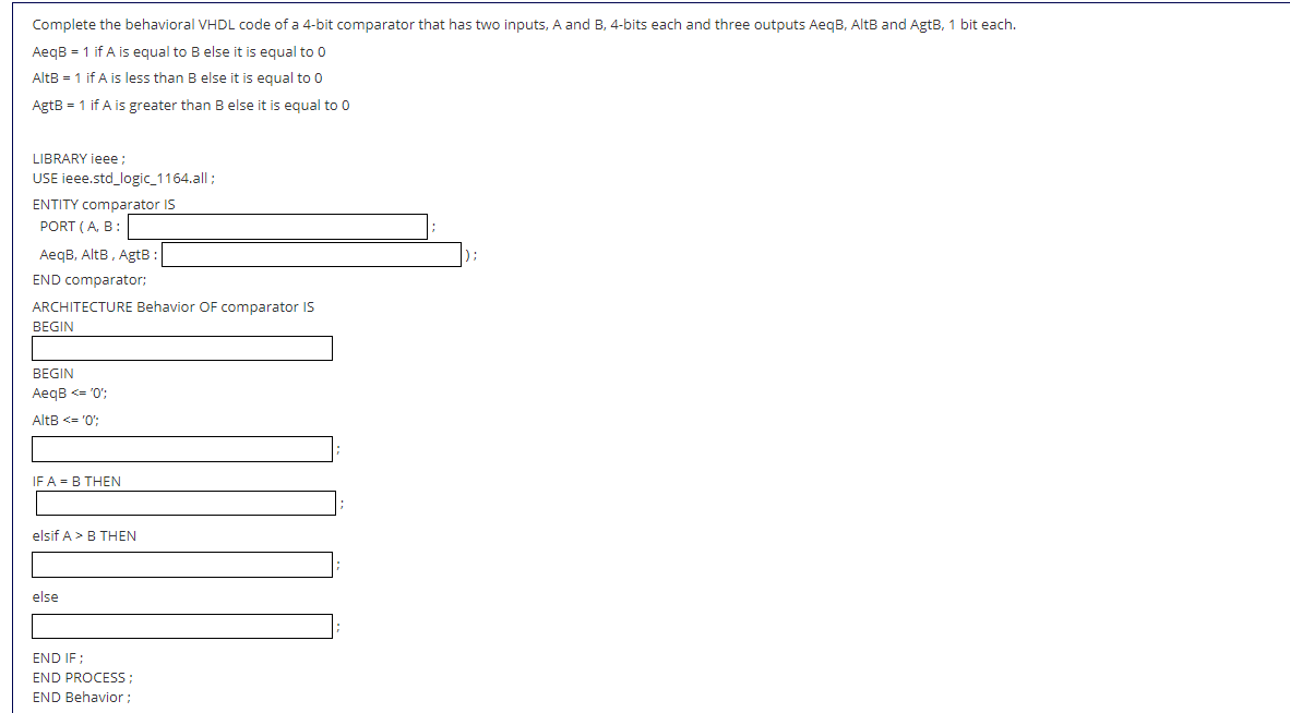 Solved Complete the behavioral VHDL code of a 4-bit | Chegg.com