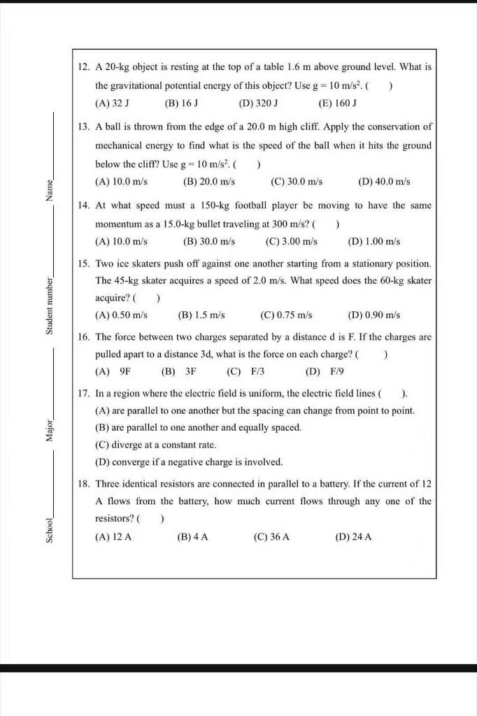 Solved 12. A 20-kg object is resting at the top of a table | Chegg.com