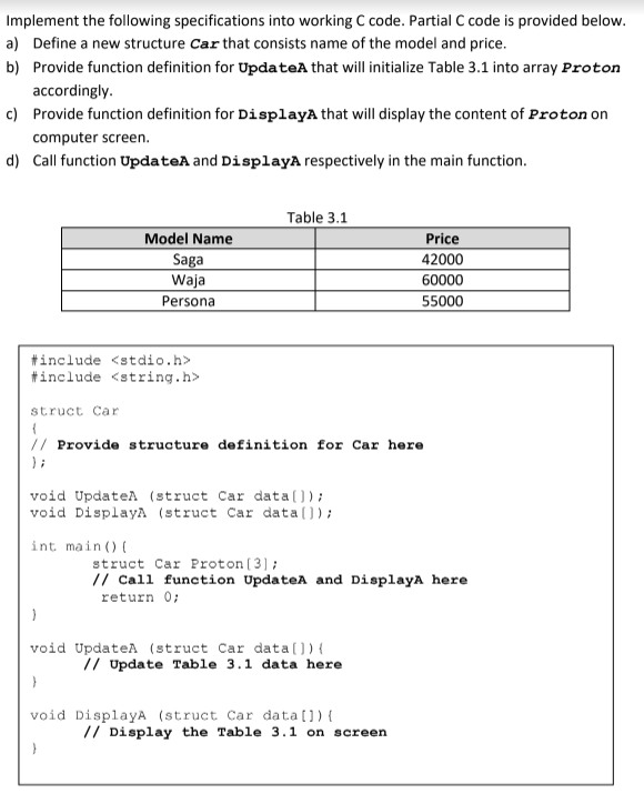 Solved Implement the following specifications into working C | Chegg.com
