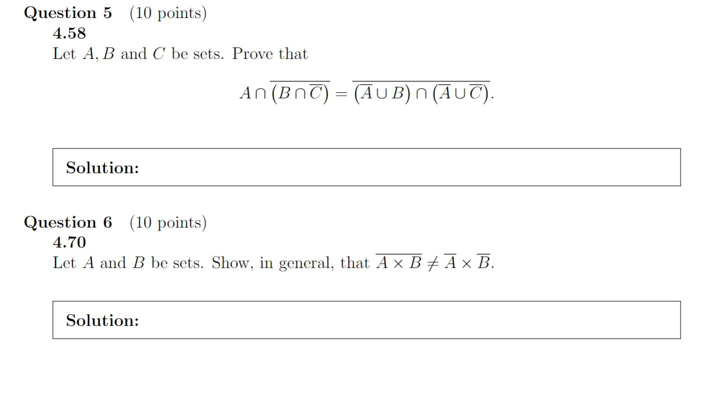 Solved Question 5 (10 points) 4.58 Let A, B and C be sets. | Chegg.com