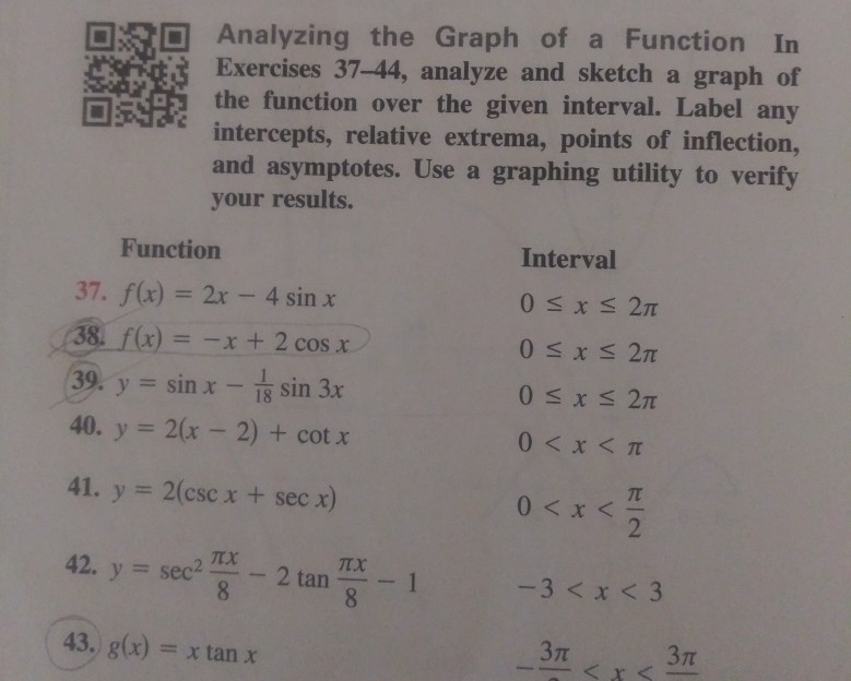 Solved Analyzing the Graph of a Function In Exercises 37-44, | Chegg.com