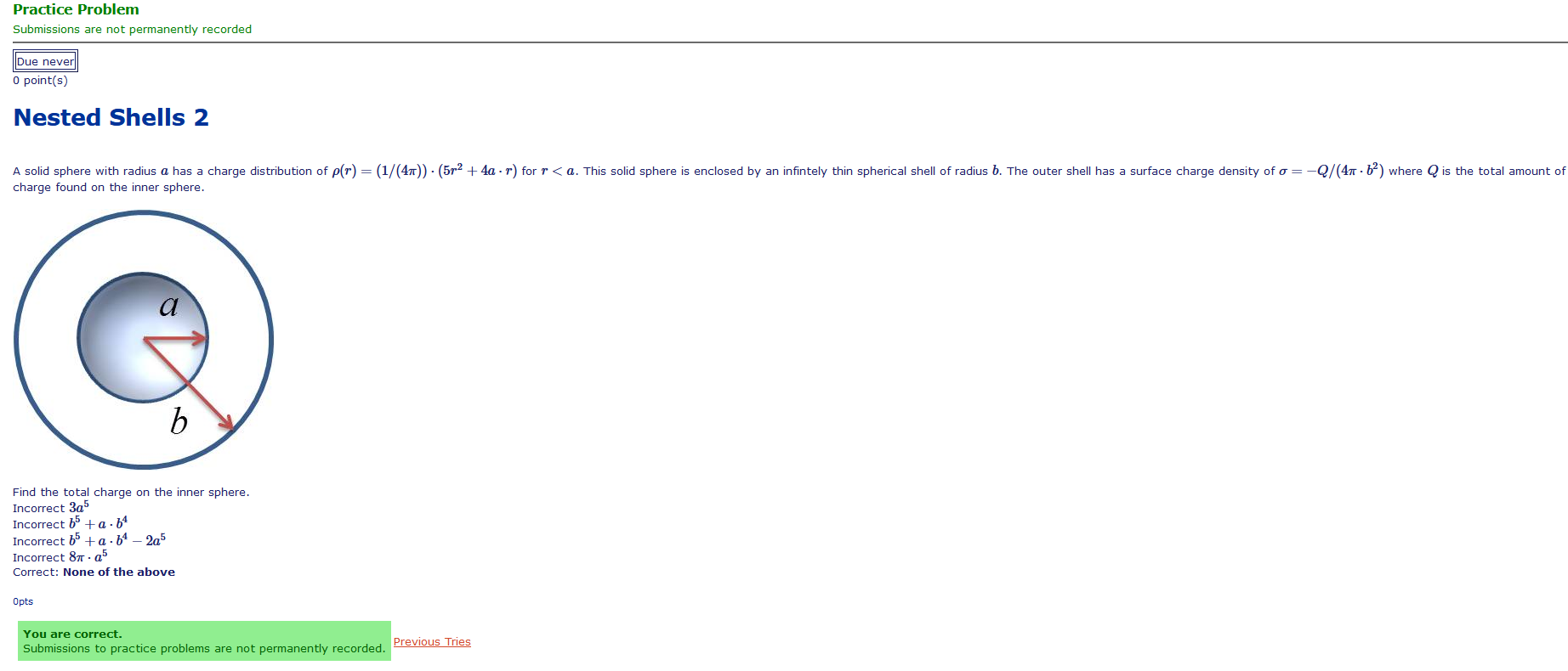 Solved Nested Shells 2 A solid sphere with radius a has a | Chegg.com