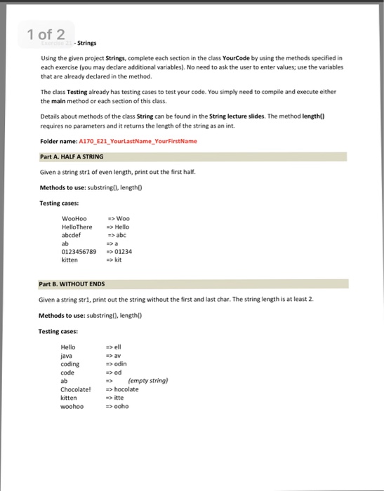 Solved 1 of 2 Using the given project Strings, complete each | Chegg.com