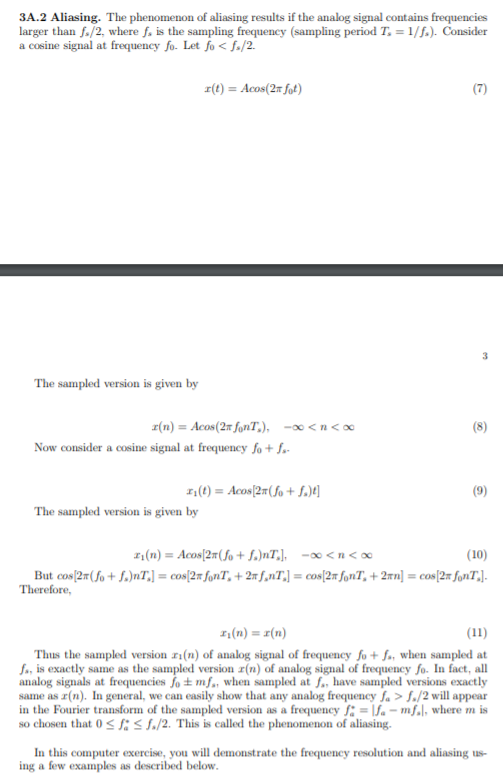 3A.2 Aliasing. The phenomenon of aliasing results if | Chegg.com
