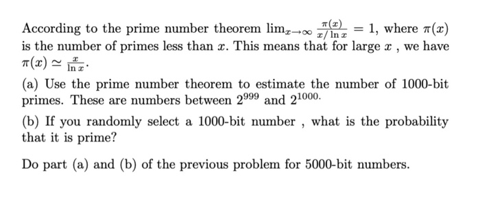 Solved According to the prime number theorem lim 1, where | Chegg.com