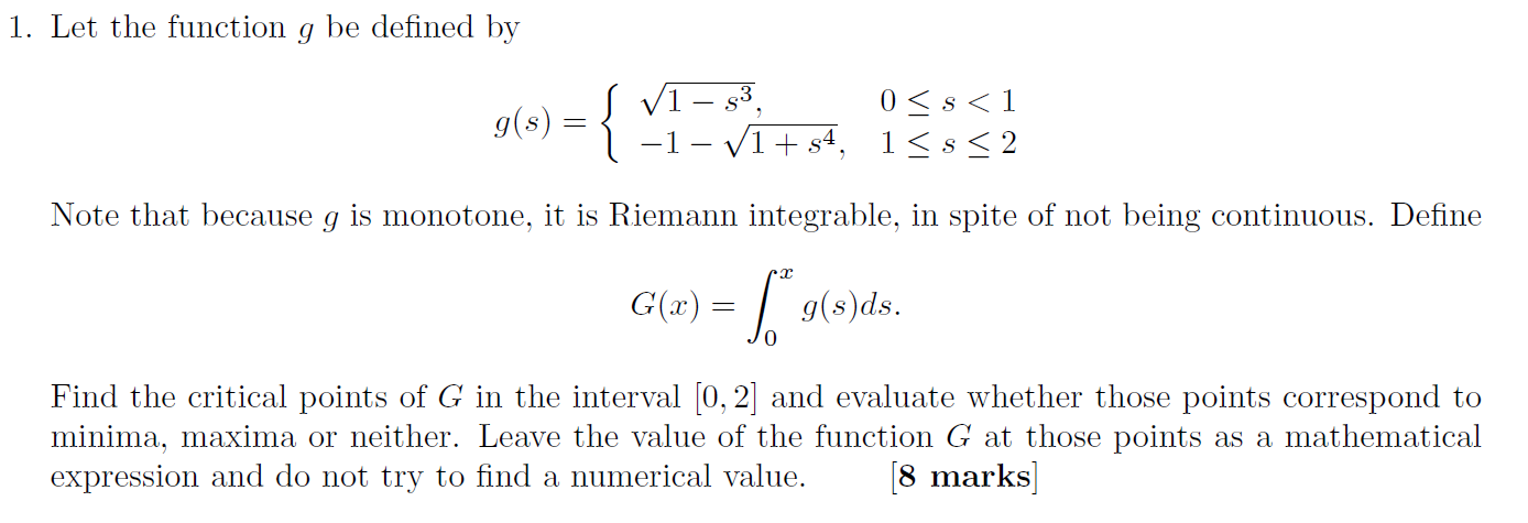 Solved 1. Let the function g be defined by | Chegg.com