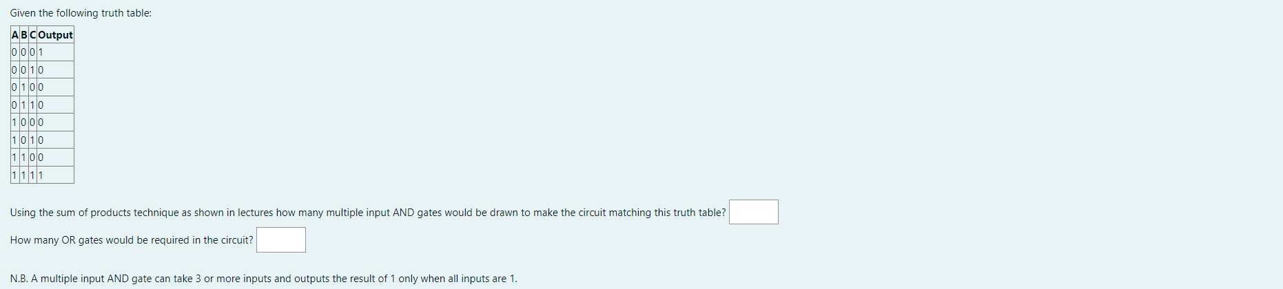 Solved Given The Following Truth Table Using The Sum Of 0357