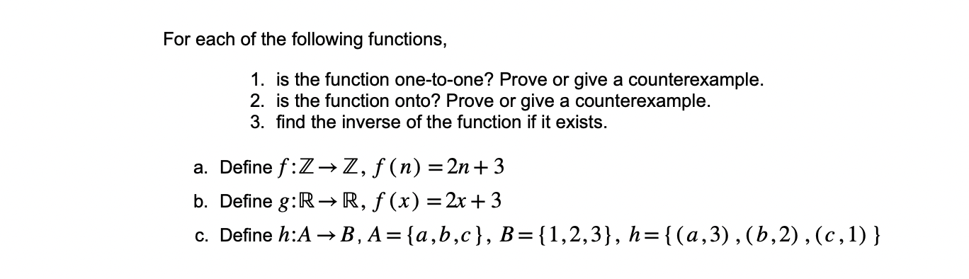 Solved For each of the following functions, 1. is the | Chegg.com