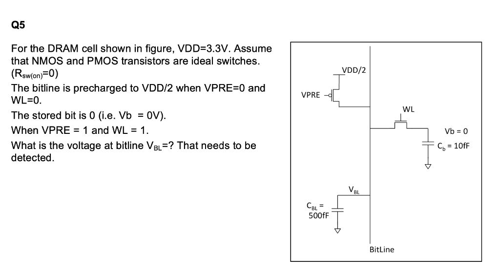 Solved Q5 VDD/2 VPRE For the DRAM cell shown in figure, | Chegg.com