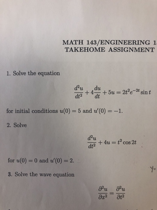Solved MATH 143/ENGINEERING 1 TAKEHOME ASSIGNMENT 1. Solve | Chegg.com