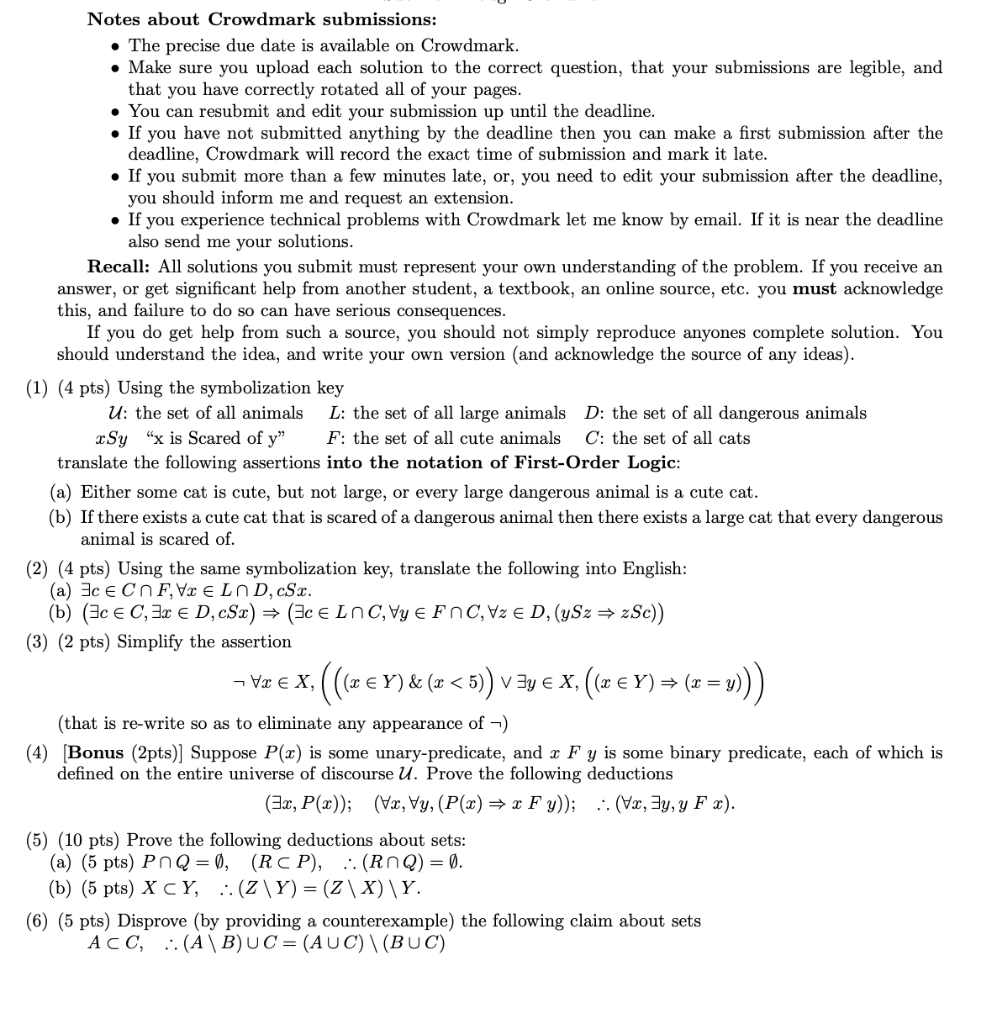 Solved Notes about Crowdmark submissions: - The precise due | Chegg.com