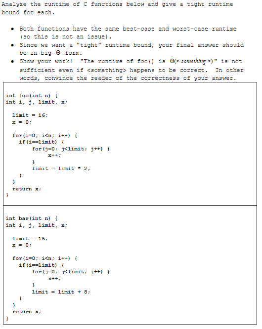 Solved Analyze the runtime of C functions below and give a | Chegg.com