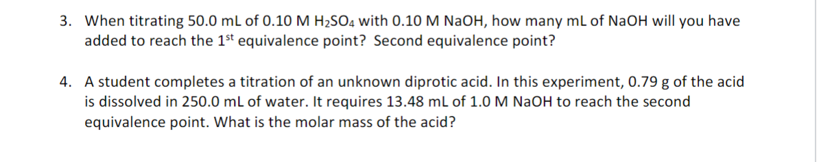 Solved 3. When titrating 50.0 mL of 0.10MH2SO4 with | Chegg.com