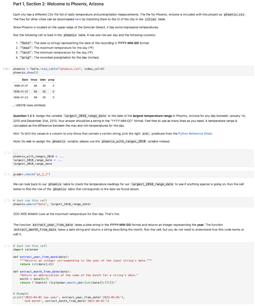 Part 1, Section 2: Welcome to Phoenix, Arizona Each | Chegg.com