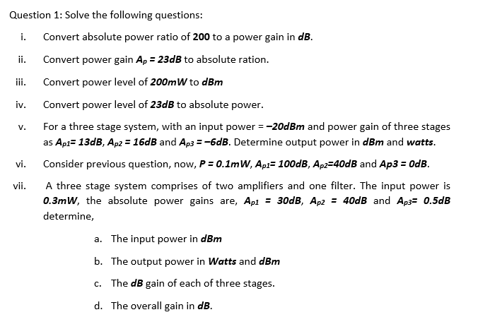 Solved Question 1: Solve the following questions: i. ii. iv. | Chegg.com