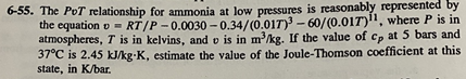 Solved 6-55. The P0T relationship for ammonia at low | Chegg.com