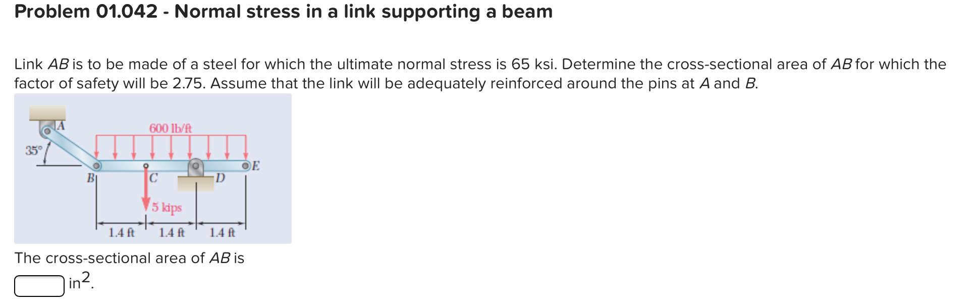 Solved Problem 01.042 - Normal stress in a link supporting | Chegg.com