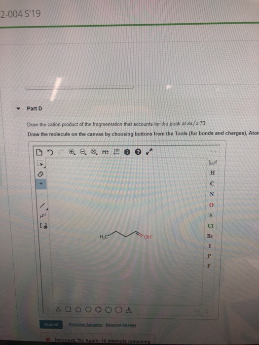 Solved 2-004 S'19 Part D Draw the cation product of the | Chegg.com