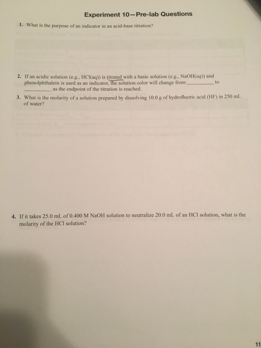 Solved Experiment 10-Pre-lab Questions 1. What is the | Chegg.com