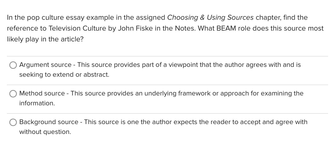 Solved In the pop culture essay example in the assigned | Chegg.com