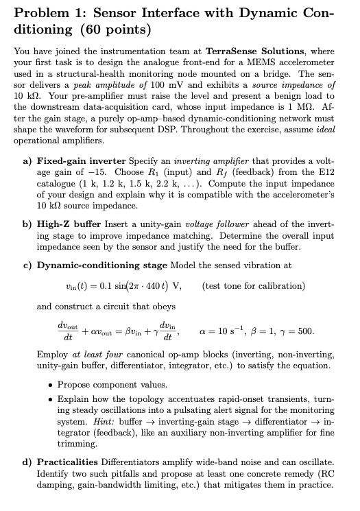Solved Problem 1: Sensor Interface with Dynamic | Chegg.com