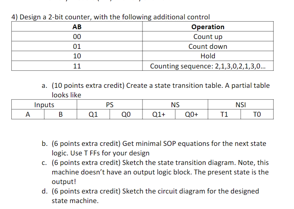 Solved 4) Design a 2-bit counter, with the following | Chegg.com