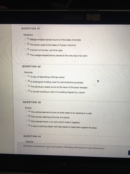 Solved QUESTION 37 Keystone A Wedge-shaped stones found on | Chegg.com